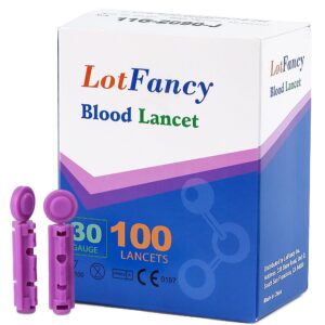 lotfancy lancets for blood testing, 30 gauge, 100-count twist top lancets for glucose diabetes testing, sterile, disposable, diabetic supplies, blood sugar test