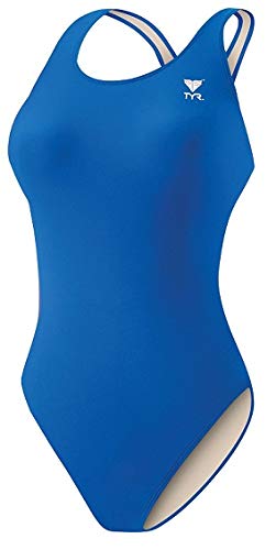 TYR Sport Women's Solid Maxback Swim Suit, Adult 28, Royal