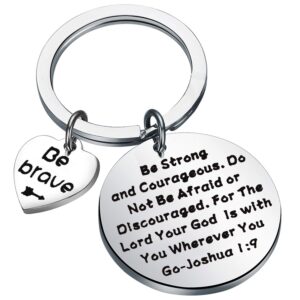 feelmem joshua 1:9 be strong and courageous religious keychian be brave inspirational keyring scripture jewelry christian gift (silver)