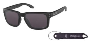 oakley holbrook oo9102 9102e8 57m matte black/prizm grey square sunglasses for men + bundle accessory leash + bundle with designer iwear eyewear kit