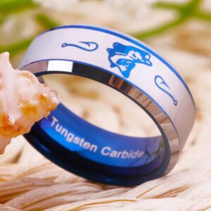 CLOUD DANCER FREE Custom Engraving Blue Tungsten Wedding Bands Bass Ring Fishing Ring Fish Hooks Ring Hunting Ring (9)