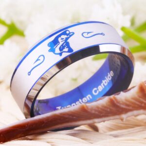 CLOUD DANCER FREE Custom Engraving Blue Tungsten Wedding Bands Bass Ring Fishing Ring Fish Hooks Ring Hunting Ring (9)