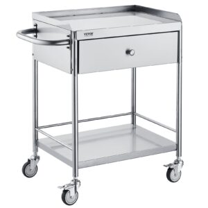 vevor shelf stainless steel utility cart catering cart with wheels medical dental lab cart rolling cart commercial wheel dolly restaurant dinging utility services (2 shelves/ 1 drawer)