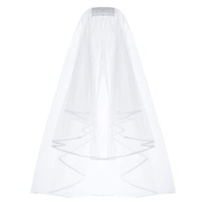 ziyan white double ribbon edge center cascade bridal wedding veil with comb