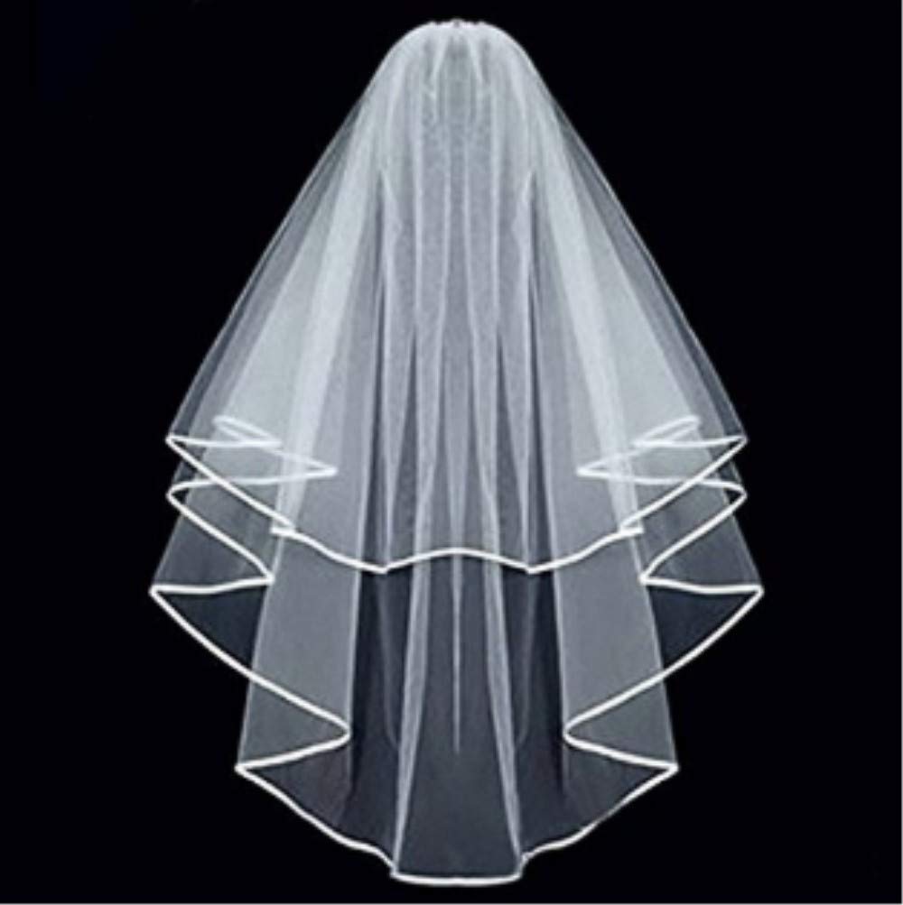 ZIYAN White Double Ribbon Edge Center Cascade Bridal Wedding Veil with Comb