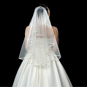 ZIYAN White Double Ribbon Edge Center Cascade Bridal Wedding Veil with Comb