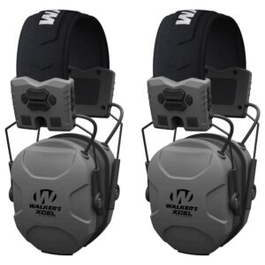 walker's xcel 500bt electronic active shooting hearing protection & enhancement earmuffs w/ 4 listening modes & bluetooth connectivity, gray (2 pack)