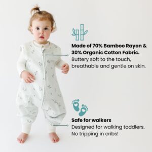 Tealbee DREAMSUIT: Toddler Sleep Sack with Feet 12-18 Months, 18-24 Months - 0.8 TOG Lightweight Baby Wearable Blanket for Walkers - Rayon Made from Bamboo, Organic Cotton Sleeping Bag - Croissant