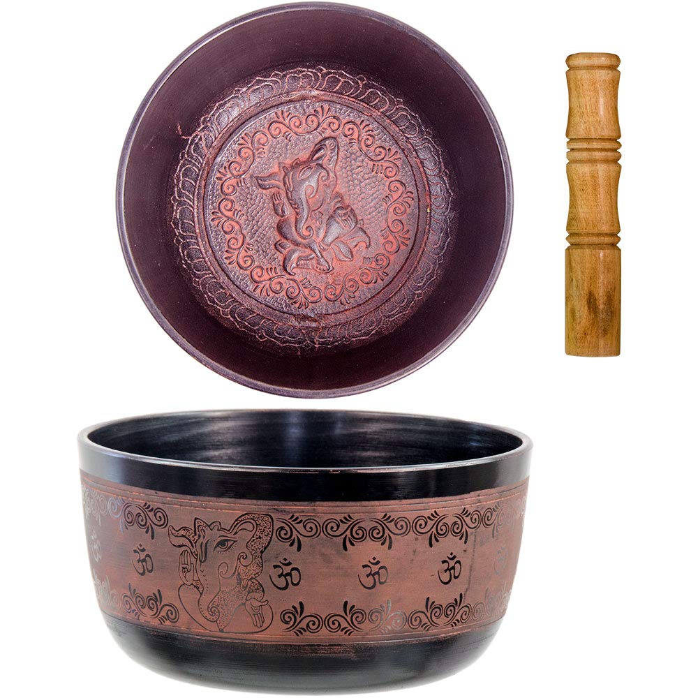 Kheops International Tibetan Meditation Yoga Singing Bowl Flat Sides Ganesha - 6 Inches