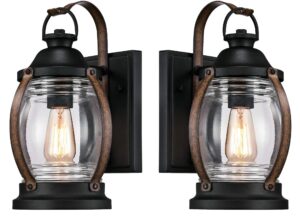 westinghouse canyon one-light outdoor wall fixture, textured black and barnwood finish with clear glass (canyon wall lantern 2 pack)