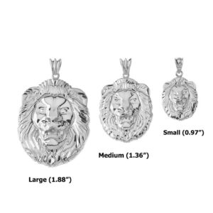 Animal Kingdom .925 Sterling Silver Sparkle-Cut Lion Head Statement Pendant Charm - Medium (1.31")