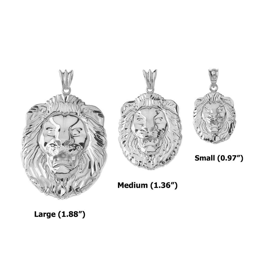 Animal Kingdom .925 Sterling Silver Sparkle-Cut Lion Head Statement Pendant Charm - Medium (1.31")