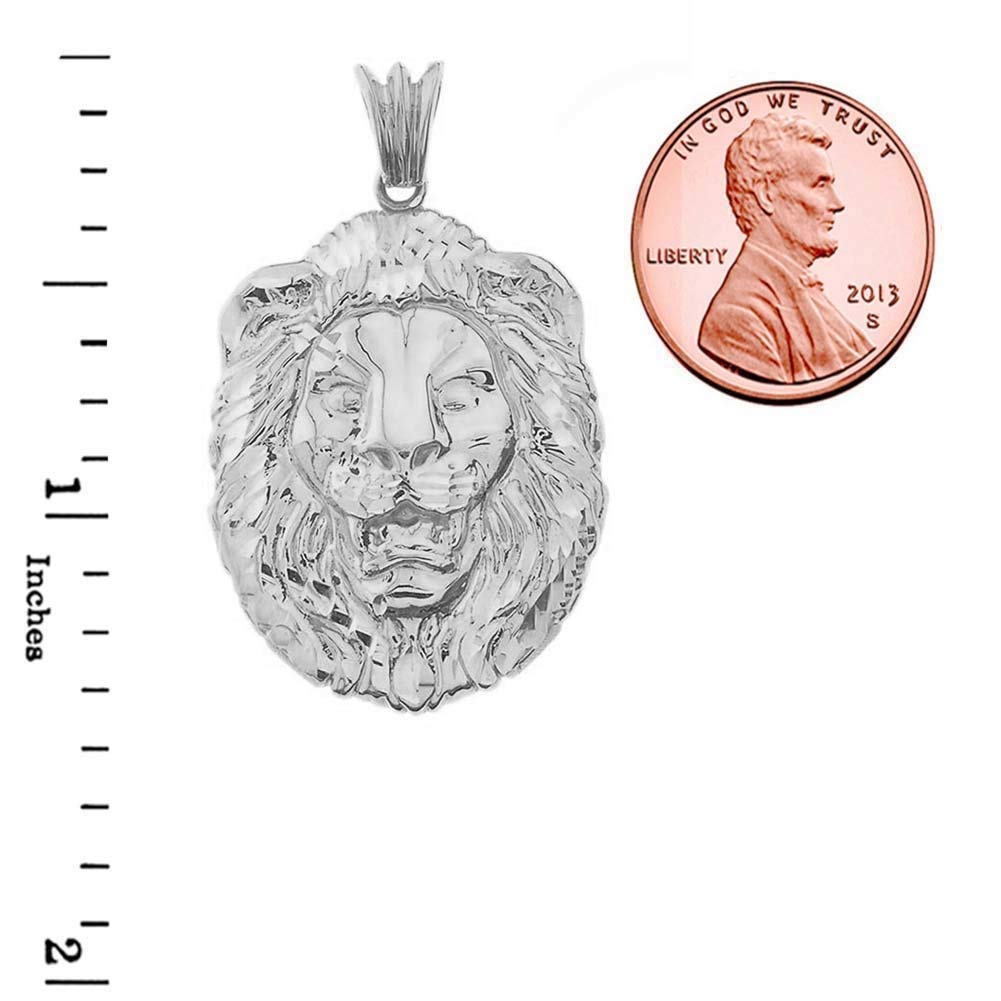 Animal Kingdom .925 Sterling Silver Sparkle-Cut Lion Head Statement Pendant Charm - Medium (1.31")