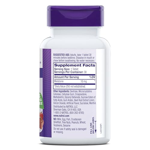 Natrol Sleep Melatonin 10mg Fast Dissolve Tablets, Nighttime Sleep Aid for Adults, 30 Strawberry-Flavored Melatonin Tablets, 30 Day Supply