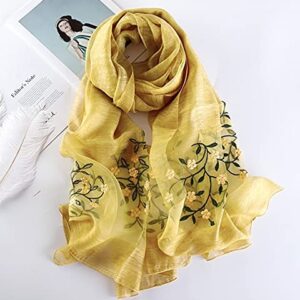 Alysee Women Soft Warm Silk&Wool Mixed Embroidered Scarf Shawl Headwrap Mustard Yellow