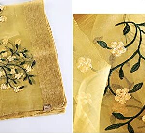 Alysee Women Soft Warm Silk&Wool Mixed Embroidered Scarf Shawl Headwrap Mustard Yellow