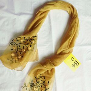 Alysee Women Soft Warm Silk&Wool Mixed Embroidered Scarf Shawl Headwrap Mustard Yellow