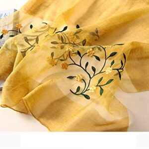 Alysee Women Soft Warm Silk&Wool Mixed Embroidered Scarf Shawl Headwrap Mustard Yellow