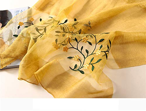 Alysee Women Soft Warm Silk&Wool Mixed Embroidered Scarf Shawl Headwrap Mustard Yellow