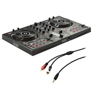 hercules dj 2 control inpulse 300, black with 8in stereo mini to dual rca y-cable (6') bundle, speaker