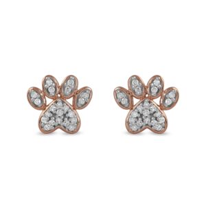 IGI Certified Sterling Silver 1/10 Carat,Prong Set Round-cut Real Diamond Dog Paw Print Earrings for Women Girls by DZON (I-J, I2)