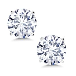 14k white gold forever brilliant moissanite from charles & colvard stud earrings with comfort back for women (1.00 cttw, round 5mm)