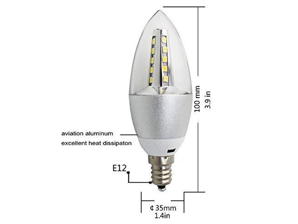 E12 LED Candelabra Bulbs 5W AC85-265V E12 LED Lights Bulbs Cool White 6000K Chandelier Light Bulbs 60-Watt Candles Equivalent Lights Bulbs for Ceiling Fan Dining Room Home Decor,Pack of 6