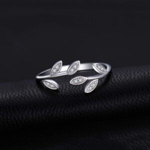 JewelryPalace Olive Leaf Cubic Zirconia Open Adjustable Rings, 14K White Gold Plated 925 Sterling Silver Rings for Women, Simulated Diamond Cuff Finger Thumb Band Ring