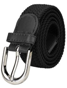 falari men women multicolored elastic stretch braided belt canvas fabric woven no holes belt (1003 - black, x-large)