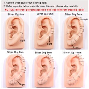 FANSING Nose Hoop Surgical Steel Nose Rings for Women Men Septum Jewelry Hinged Cartilage Earring Hoop for Nostril Helix Tragus Daith Conch Lip Rook Ear Lobe Piercings Silver 18 Gauge 8mm