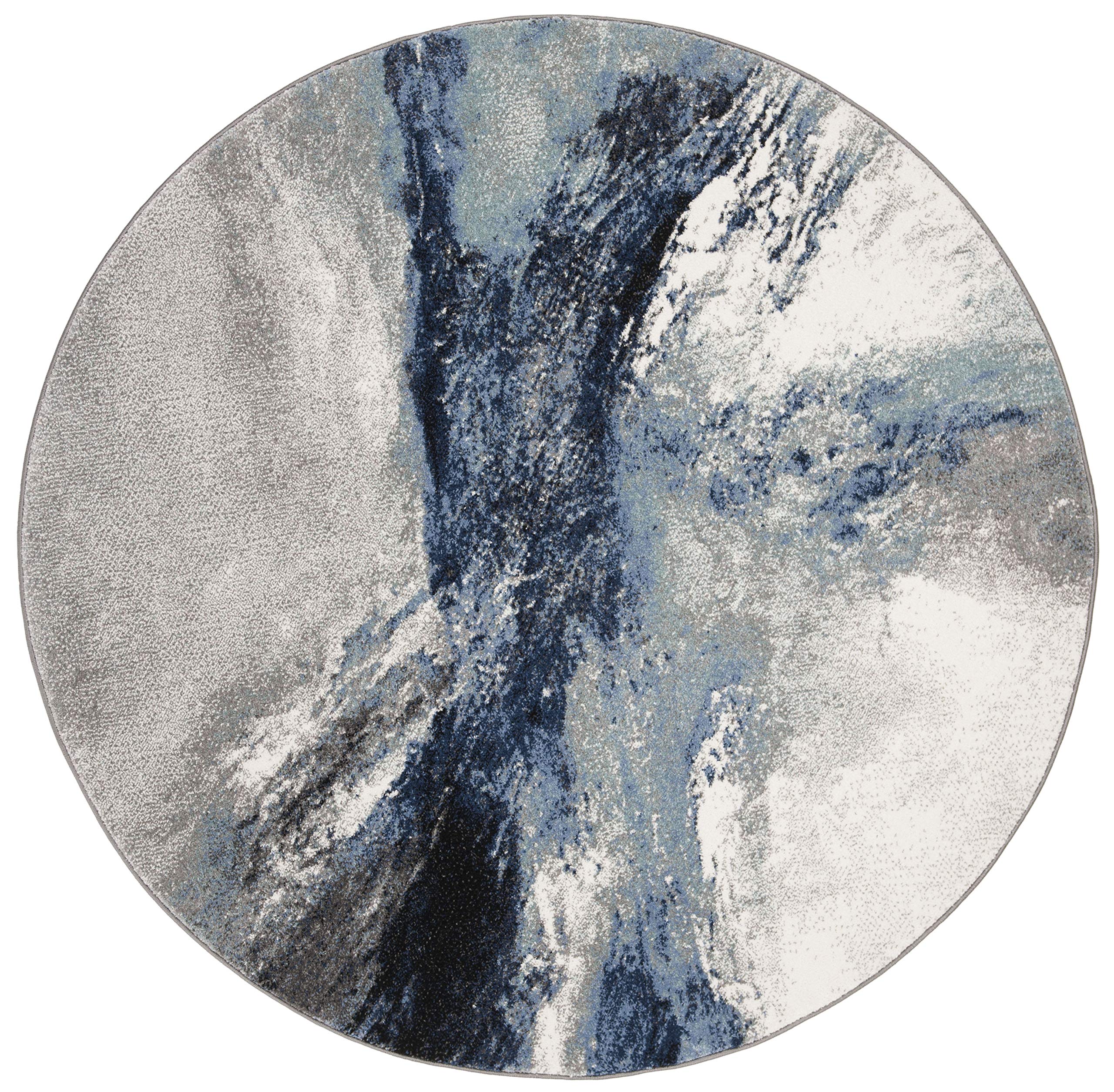 SAFAVIEH Galaxy Collection 5'3" Round Blue/Grey GAL117M Modern Abstract Non-Shedding Dining Room Entryway Foyer Living Room Bedroom Area Rug