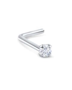 14k white gold l bend nose stud ring 2.5mm clear round cz 18g