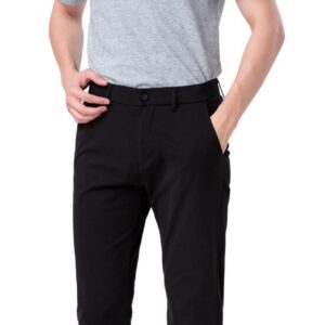 Plaid&Plain Men's Slim Fit Khaki Pants Men's Tapered Chino Pants 8801Black 32X32