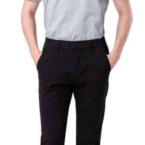 Plaid&Plain Men's Slim Fit Khaki Pants Men's Tapered Chino Pants 8801Black 32X32