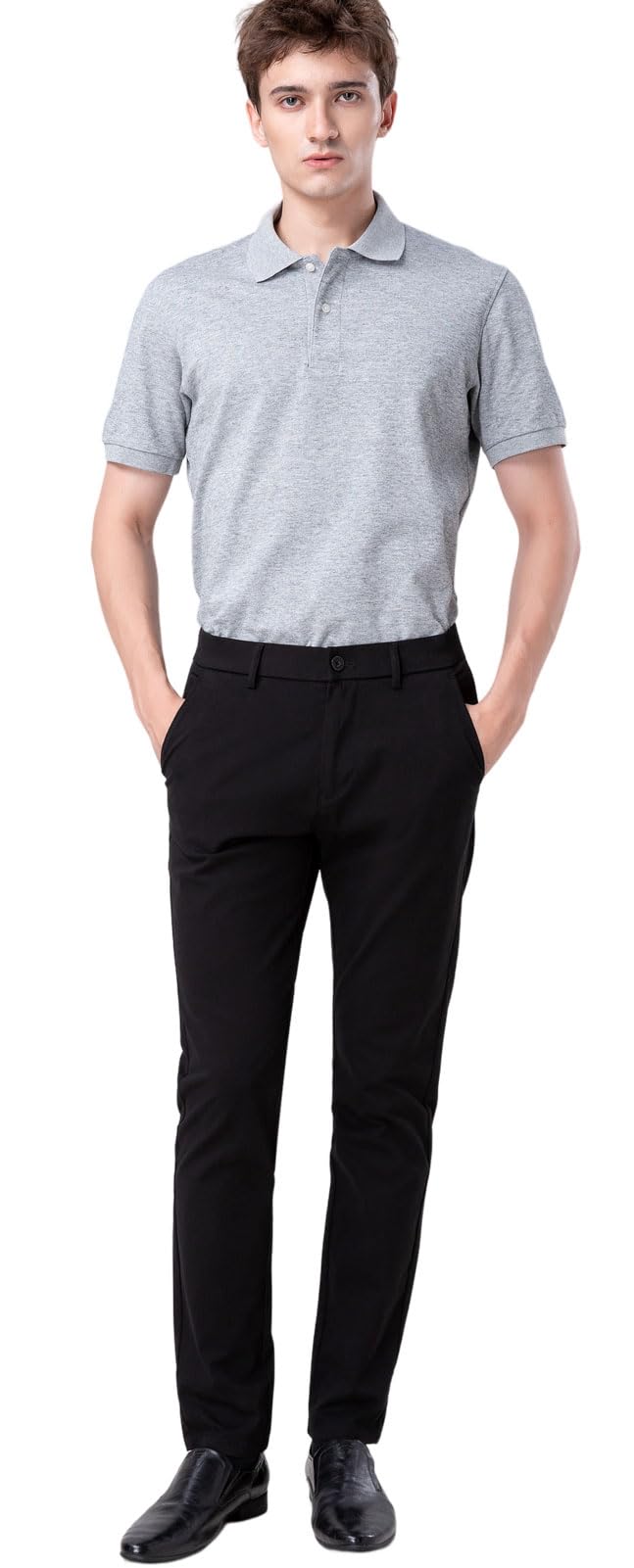 Plaid&Plain Men's Slim Fit Khaki Pants Men's Tapered Chino Pants 8801Black 32X32