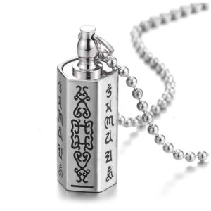 coolsteelandbeyond steel cylinder pill box memorial holder stash locket hexagon pendant necklace, screw head, tibetan