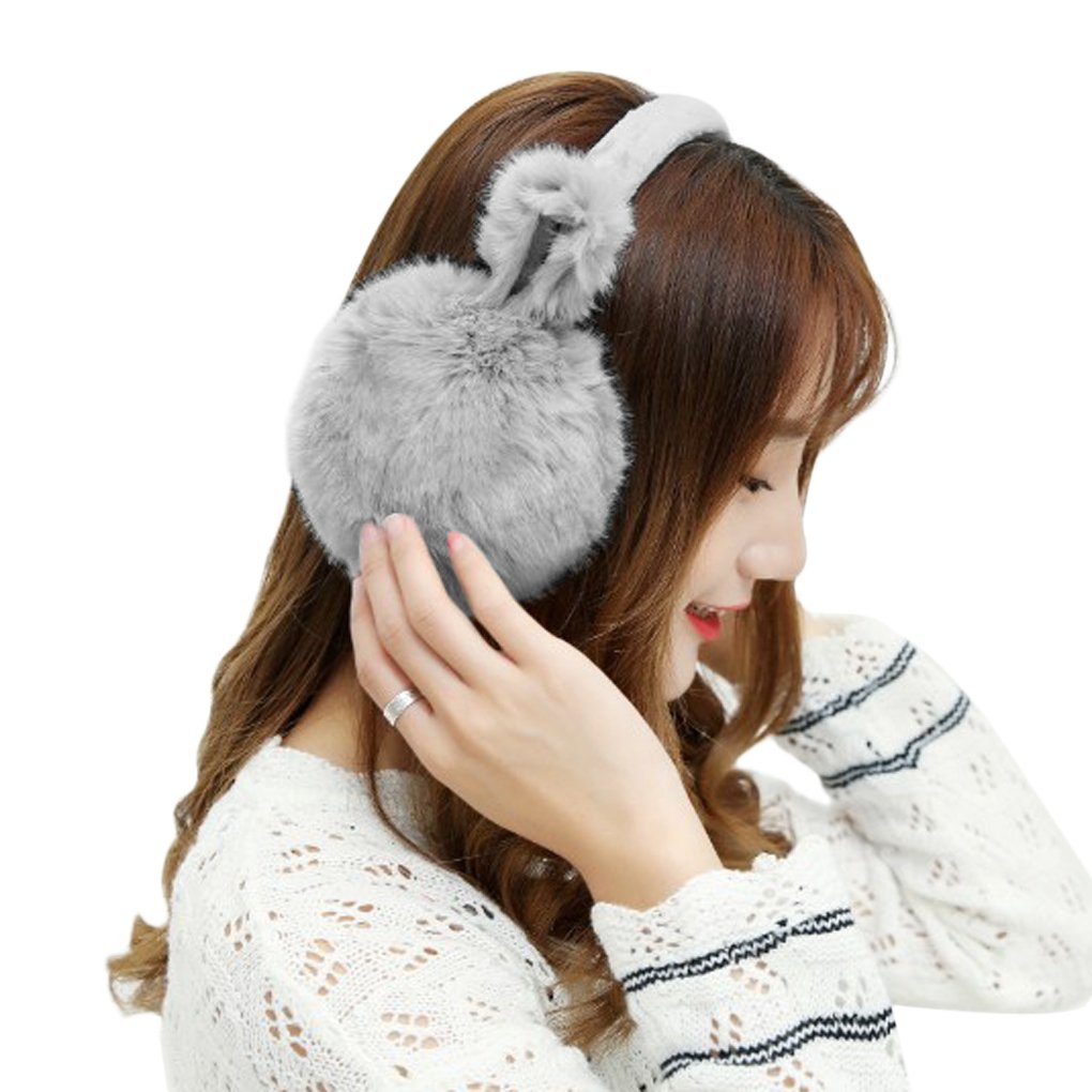 Women Girls Faux Fur Earmuffs Cold Weather Earwarmers Ear Muffs Earlap Winter Warmer Snow Cycling Outdoor EarMuffs Ear Cover Xmas Gifts (Grey)