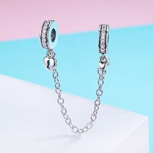 925 Sterling Silver Safety Chain Charm Bead Love Heart Flower Snowflake Bow Clear CZ Crystal Stopper Lock Clip Beads(C)