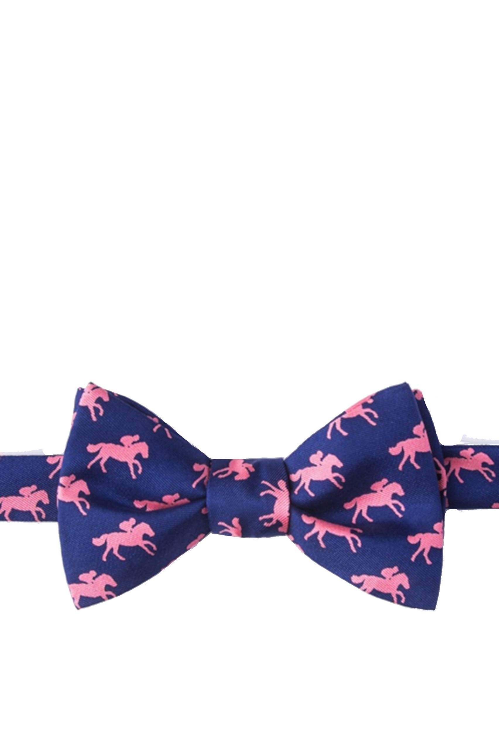 Alynn Men's 100% Silk Blue & Pink Photo Finish Horse Race Racing Derby Bow Tie