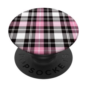 pink and black plaid tartan pattern preppy 80s 90s design popsockets popgrip: swappable grip for phones & tablets