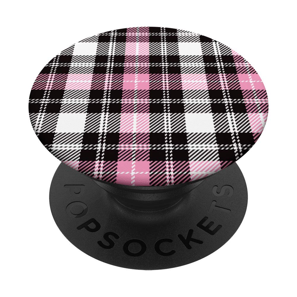 Pink and Black Plaid Tartan Pattern Preppy 80s 90s Design PopSockets PopGrip: Swappable Grip for Phones & Tablets