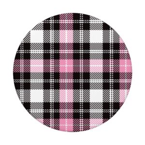 Pink and Black Plaid Tartan Pattern Preppy 80s 90s Design PopSockets PopGrip: Swappable Grip for Phones & Tablets