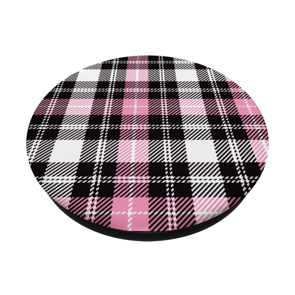 Pink and Black Plaid Tartan Pattern Preppy 80s 90s Design PopSockets PopGrip: Swappable Grip for Phones & Tablets