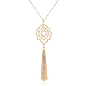 moloch long necklaces for woman minimalist geometric circle pendant necklaces bohemia tassel fringe necklace set statement pendant (gold)