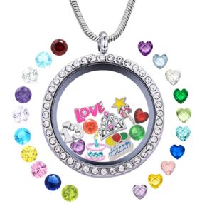 happy 13th birthday gift, floating charms memory locket, diy stainless steel pendant necklace with birthstones for niece daughter granddaughter cousin best friend sister classmate