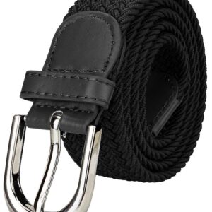 Falari Men Women Multicolored Elastic Stretch Braided Belt Canvas Fabric Woven No Holes Belt (1003 - Black, Large)