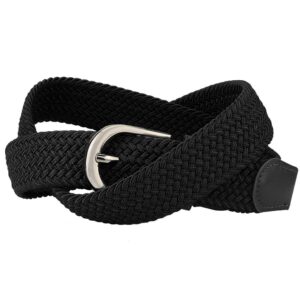 Falari Men Women Multicolored Elastic Stretch Braided Belt Canvas Fabric Woven No Holes Belt (1003 - Black, Large)