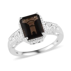 shop lc brown stone smoky quartz ring for women 925 sterling silver vintage crystal jewelry for bride gifts for women ct 2.7 size 7 birthday gifts