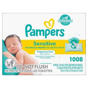 pampers baby wipes sensitive 18 count pop-top packs, 1008 wipes total