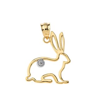 fashion 10k yellow gold diamond outline bunny pet rabbit charm pendant